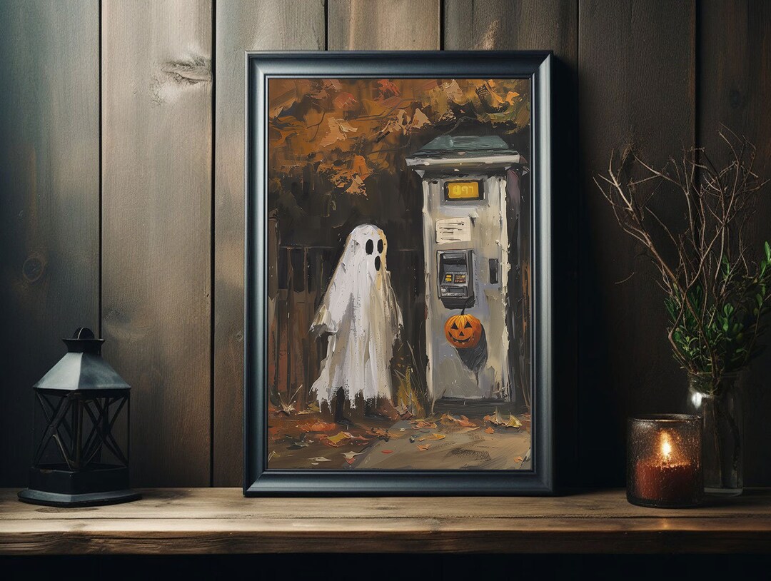 Ghost Next to ATM Pumpkin Machine Poster Print, Halloween Poster ...