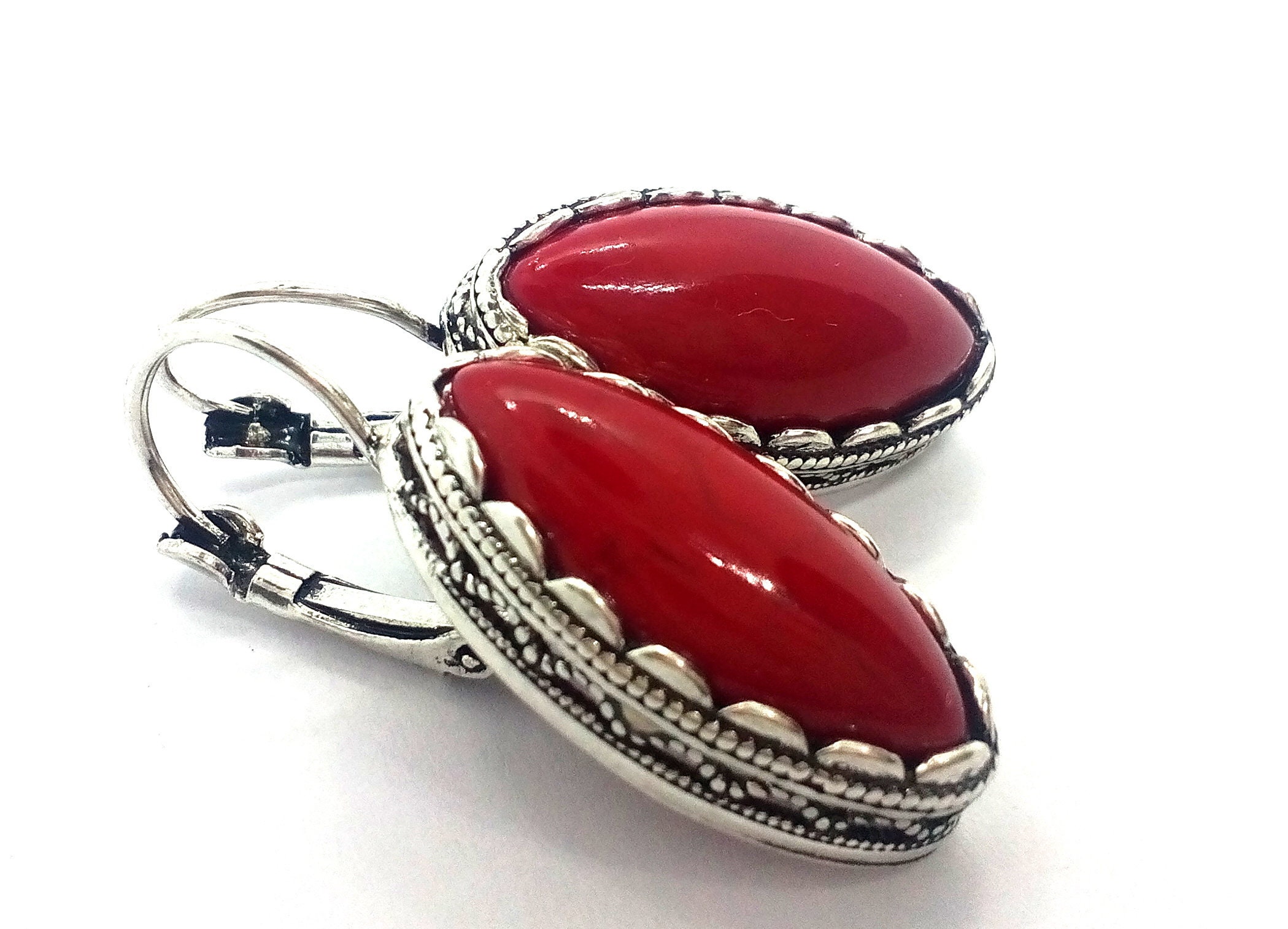 Red Coral Vintage Earrings Red Coral Earrings Red Vintage - Etsy