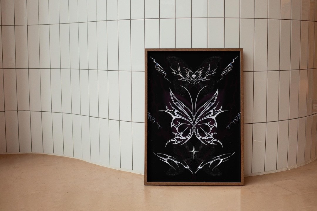 Cyber Sigilism Print, Pink Butterfly Chrome Print, Chrome Hearts Wall ...
