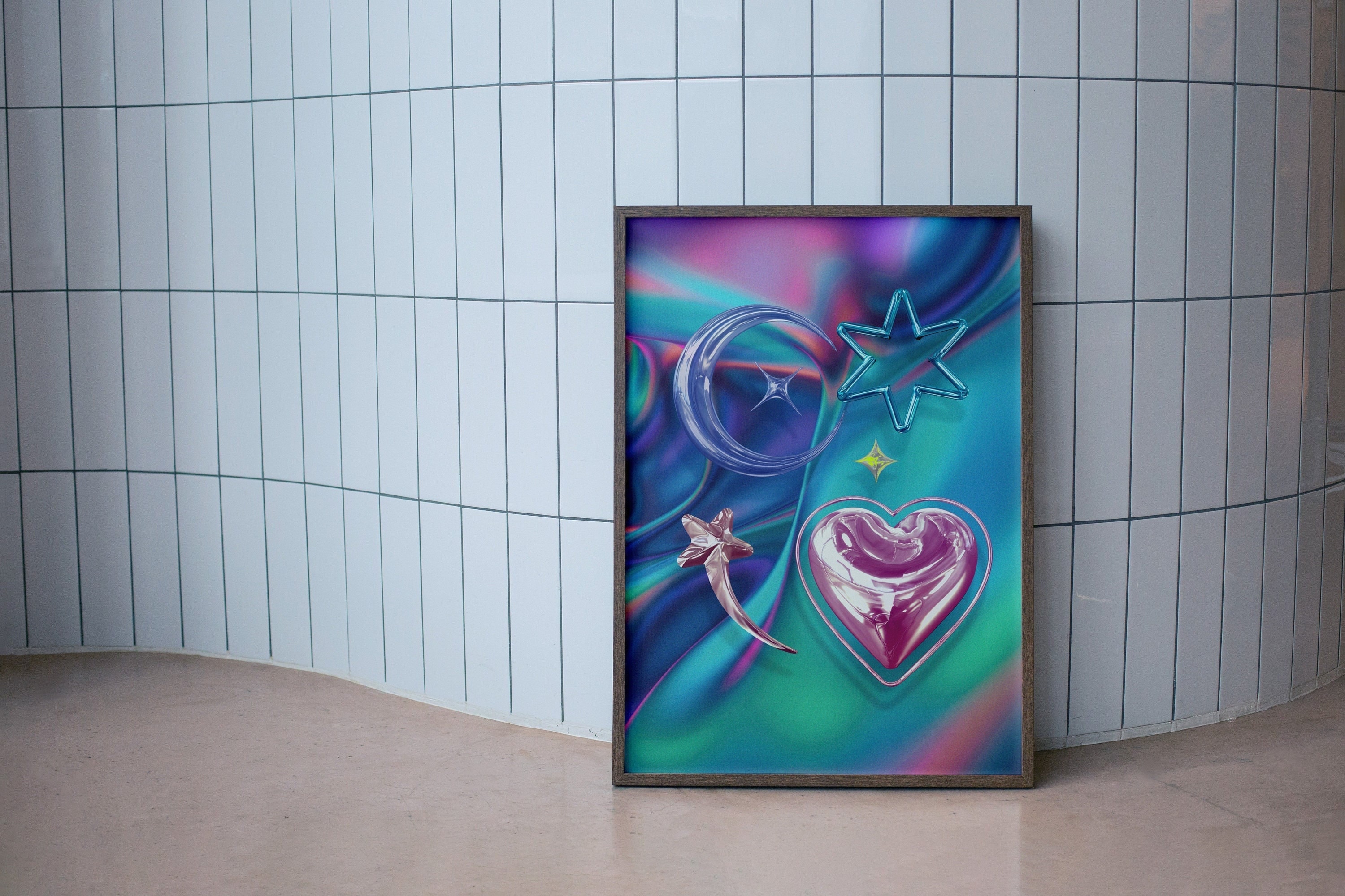 Y2K Poster, Y2K Blue Chrome Print, Gradient Chrome Poster, Y2K Retro ...