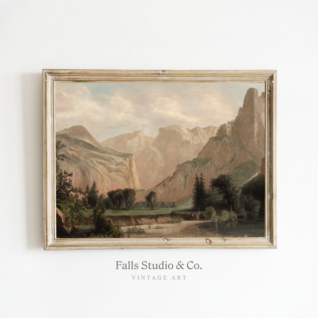 Rustic Antique Mountain Landscape Painting — Vintage Wall Art — Digital ...