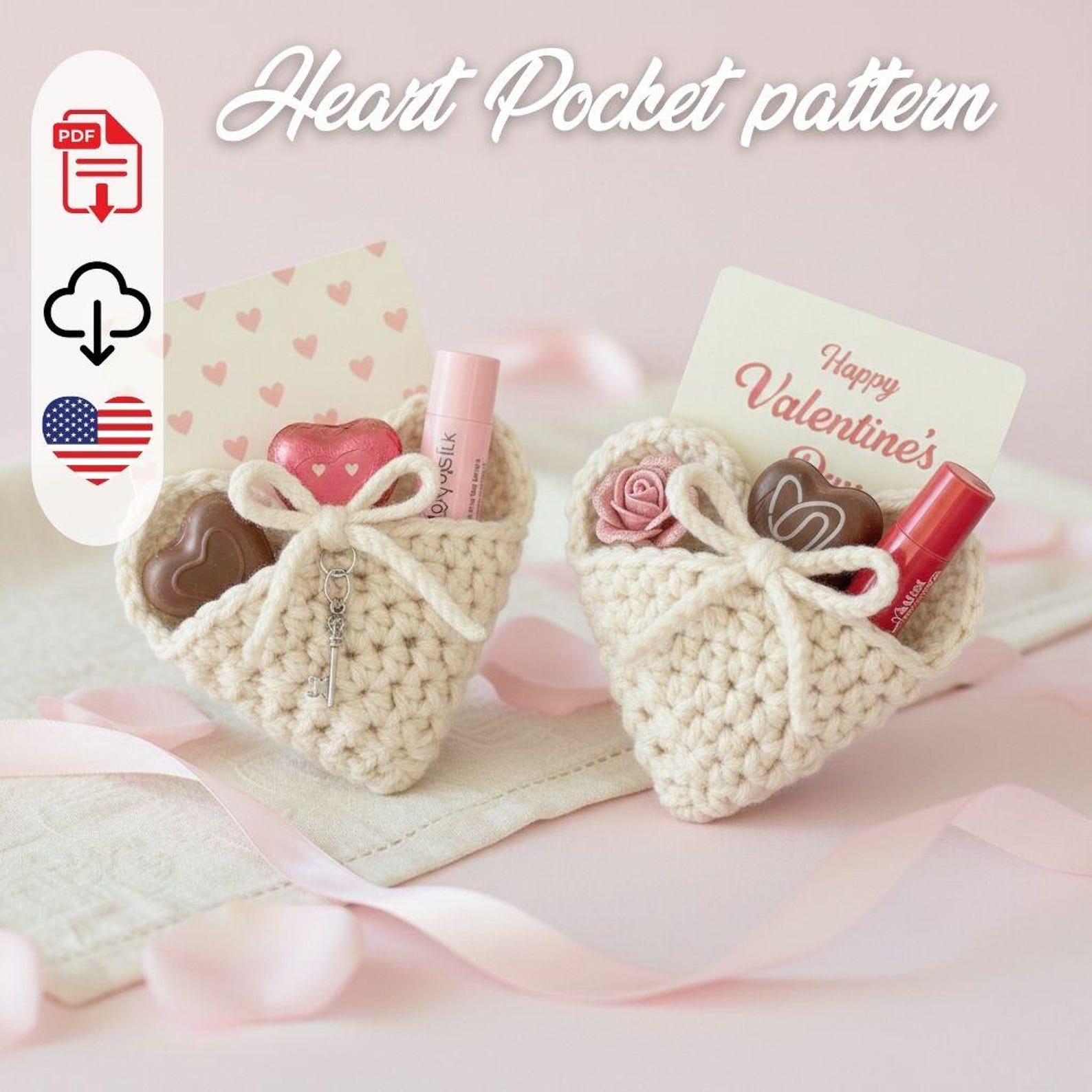 Crochet Heart Pocket Pattern – Valentine's Day Treat Pouch (PDF Pattern ...