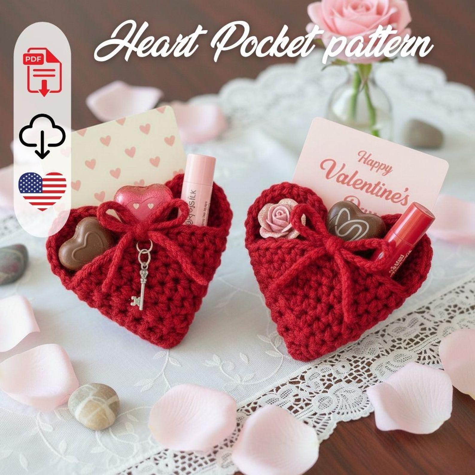 Crochet Heart Pocket Pattern – Valentine's Day Treat Pouch (PDF Pattern ...
