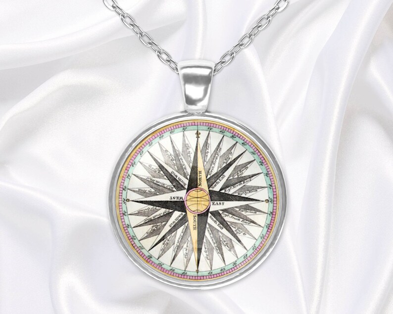 Compass Rose Pendant Necklace With Vintage Map Detail - Etsy