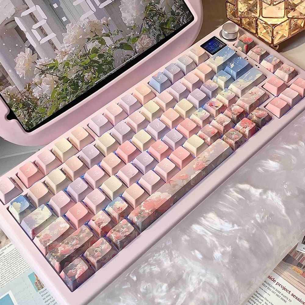 134 Key Double Shot Pbt Keycaps Colorful Rose Keycaps Set - Etsy