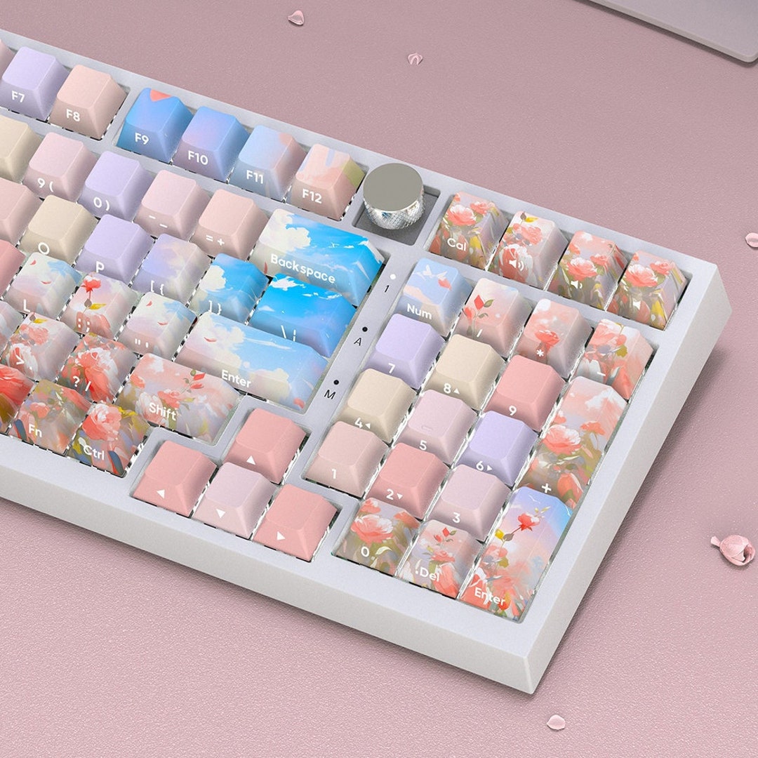 134 Key Double Shot Pbt Keycaps Colorful Rose Keycaps Set - Etsy