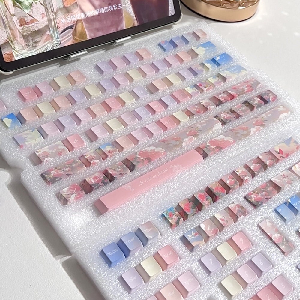 134 Key Double Shot Pbt Keycaps Colorful Rose Keycaps Set - Etsy