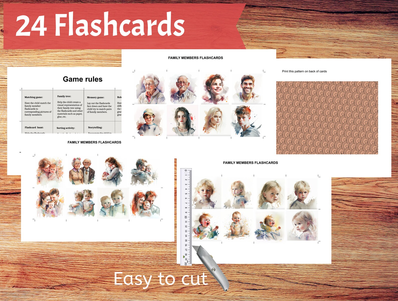 Family Members Montessori Flash Cards Educational Material ...