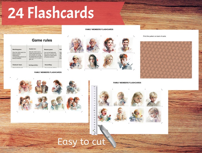 Family Members Montessori Flash Cards Educational Material ...