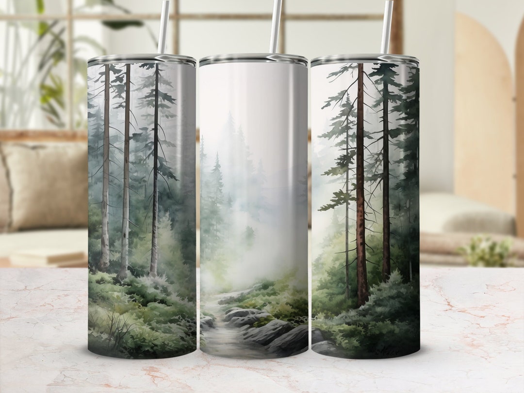 Misty Forest Digital Print, Watercolor Pine Trees Download, Nature Wall ...