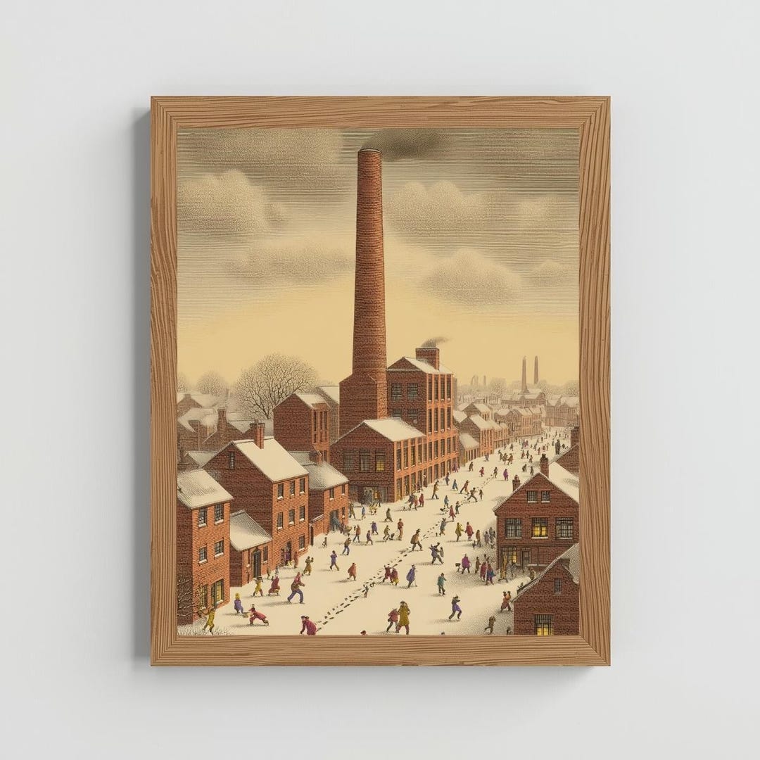 Lowry Inspired Industrial Art Print – Northern Town Snow Scene, Winter ...