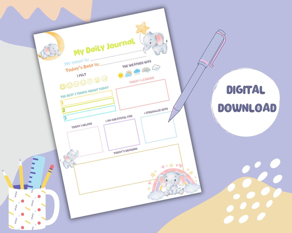 Kids Daily Journal Printable Journal for Girl and Boy Kids Diary for ...