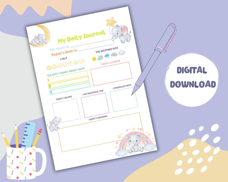 Kids Daily Journal Printable Journal for Girl and Boy Kids Diary for ...