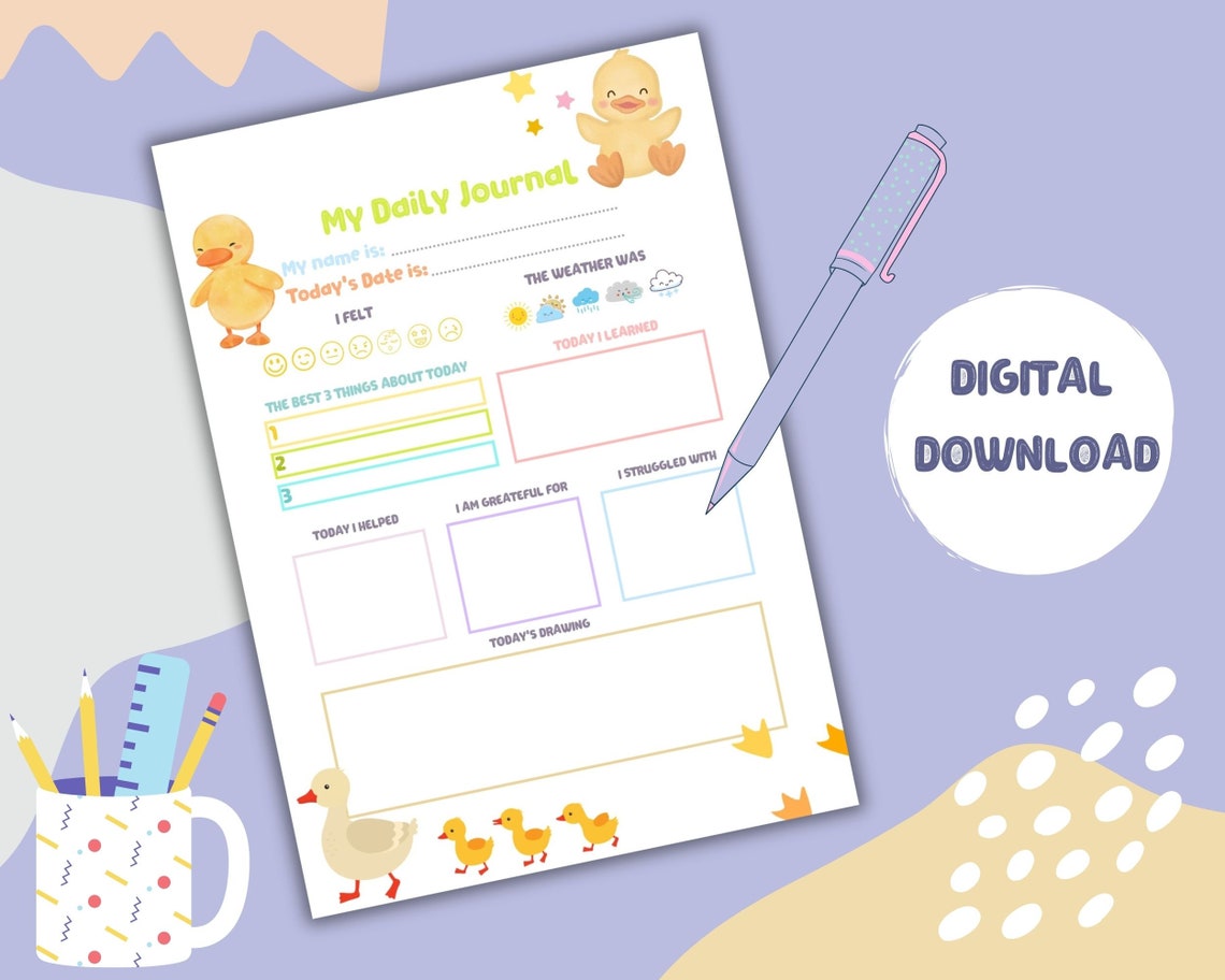Kids Daily Journal Printable Journal for Girl and Boy Kids Diary for ...