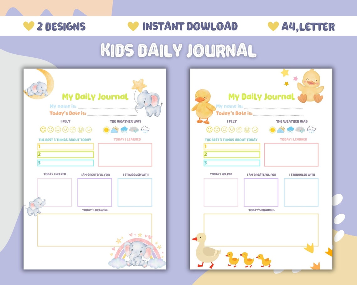 Kids Daily Journal Printable Journal for Girl and Boy Kids Diary for ...