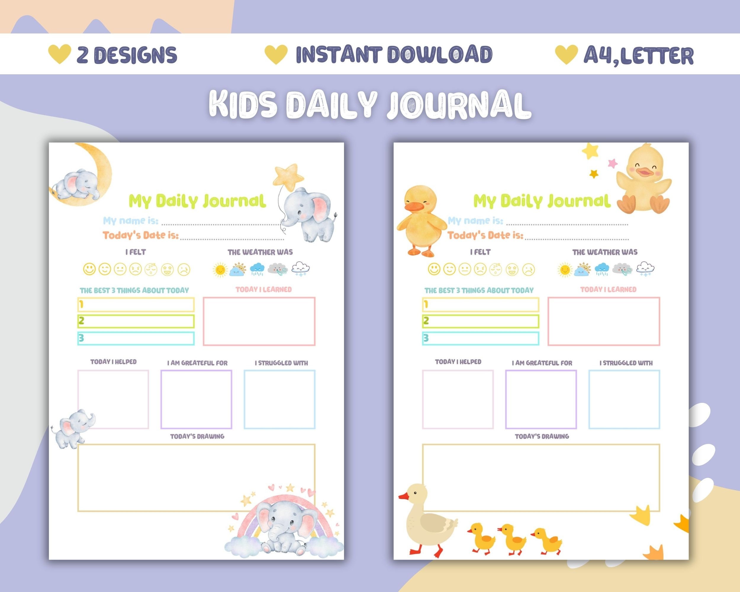 Kids Daily Journal Printable Journal for Girl and Boy Kids Diary for ...