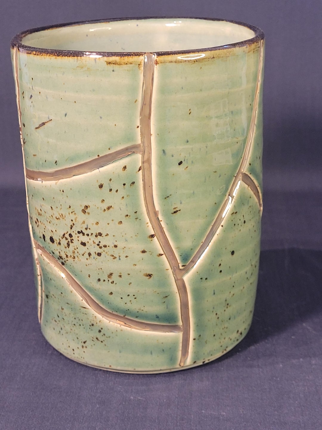 Kintsugi Inspired Cylinder Flower Vase 15 Cm, Finished With Real Gold ...