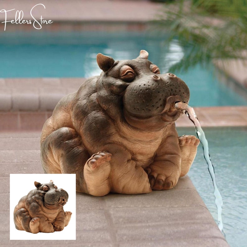 Hippo Pond Statue Whimsical Garden Decoration and Sprinkler for Yard ...