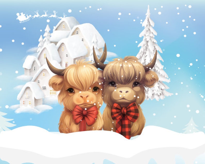 Highland Cow Christmas Pngs, Wrapping Paper, Tumbler Wrap, Christmas ...
