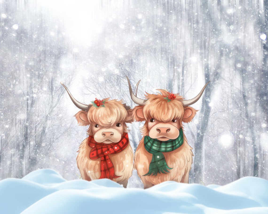 Highland Cow Christmas Pngs, Wrapping Paper, Tumbler Wrap, Christmas ...