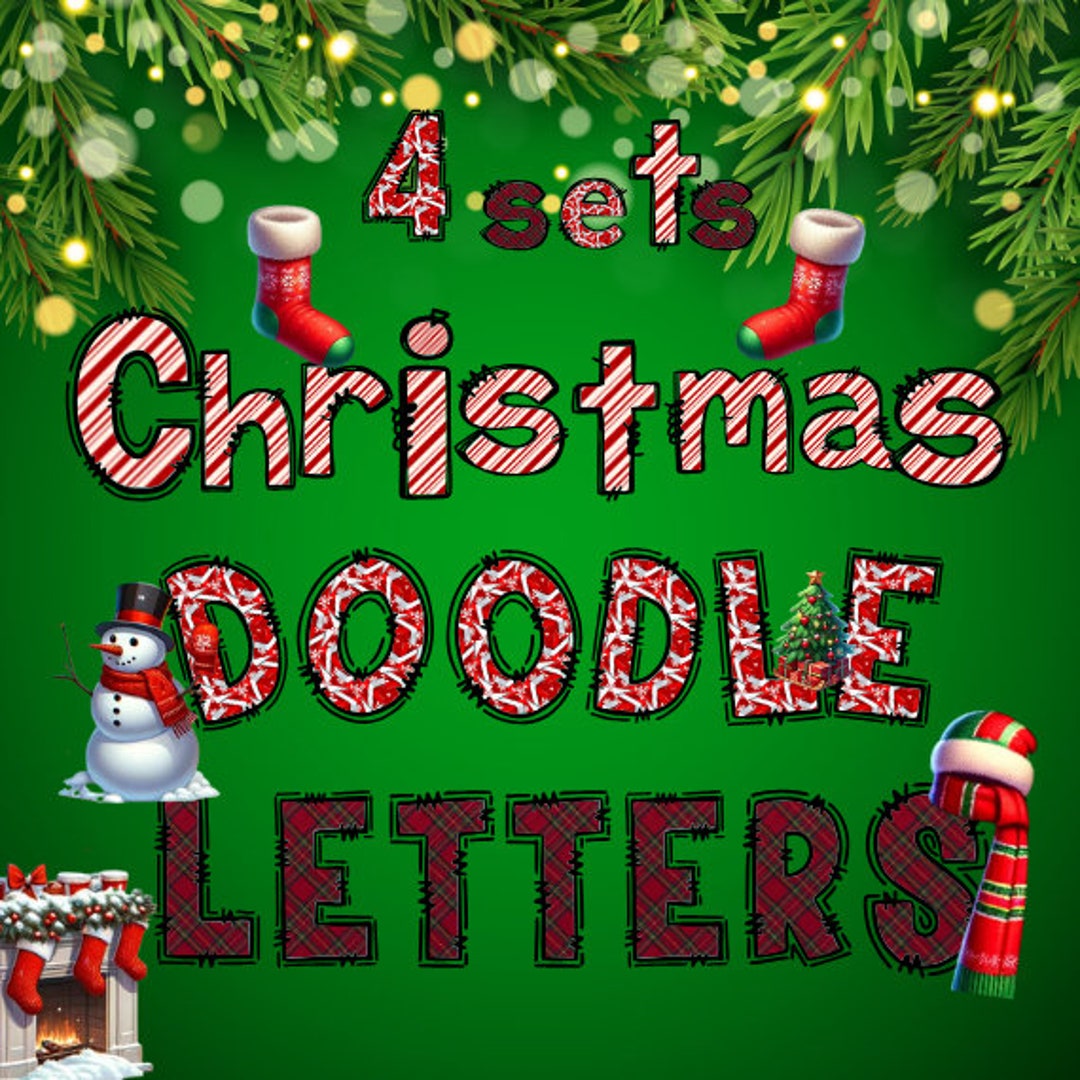 Christmas Doodle Letters, Christmas Clipart, Santa Sublimation Font ...