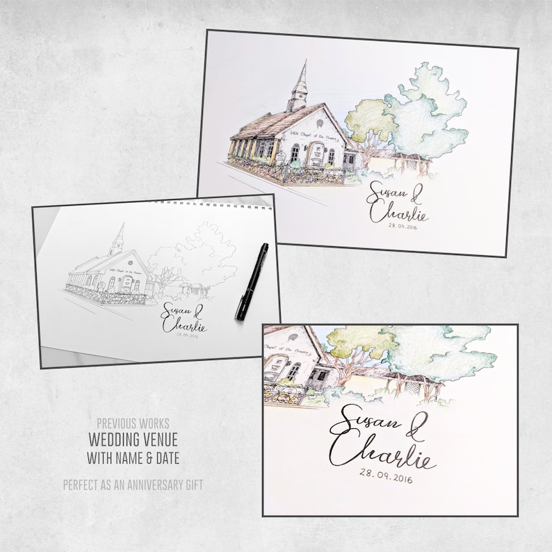 Personalised WEDDING VENUE A3 Hand Drawn, Engagement Proposal Drawing ...