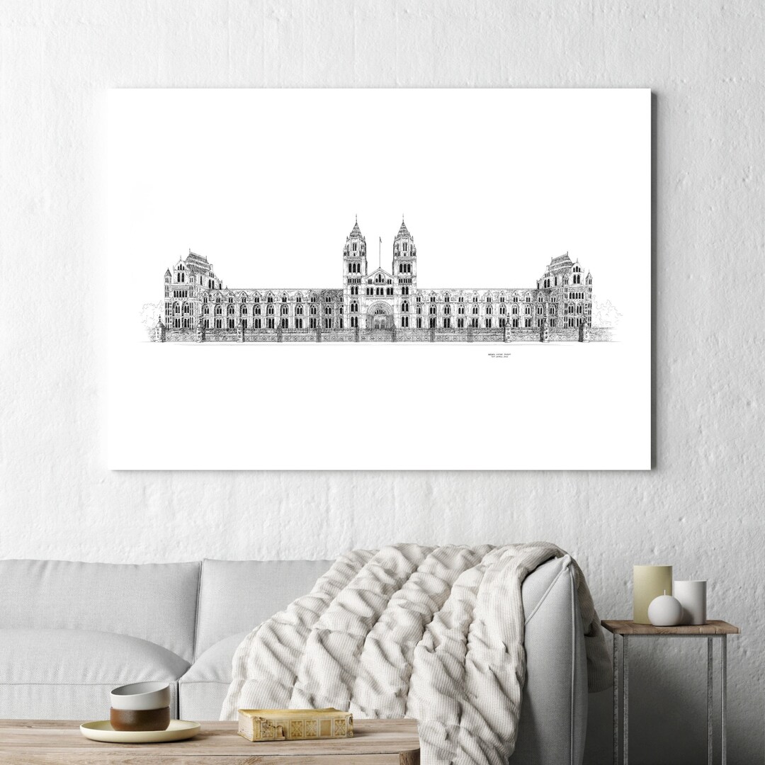 NATURAL HISTORY MUSEUM Large Framed Print, Hand Drawn, Architectural ...