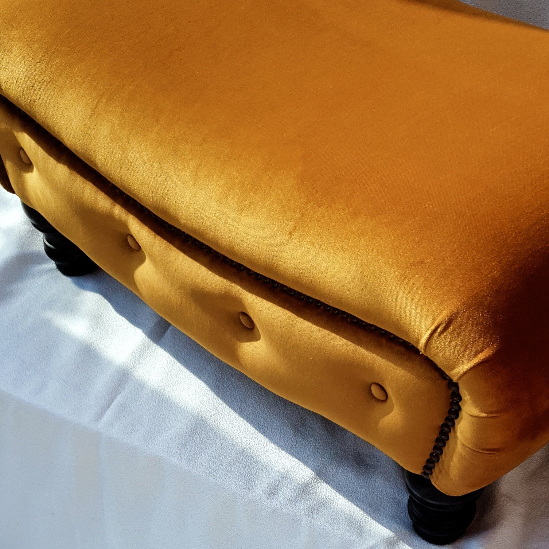 Handmade Gold Velvet Footstool, Designer Luxurious Footstool, Retro ...
