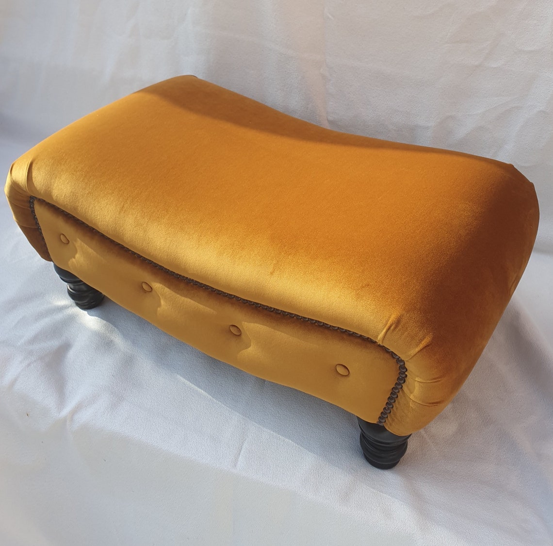 Handmade Gold Velvet Footstool, Designer Luxurious Footstool, Retro ...