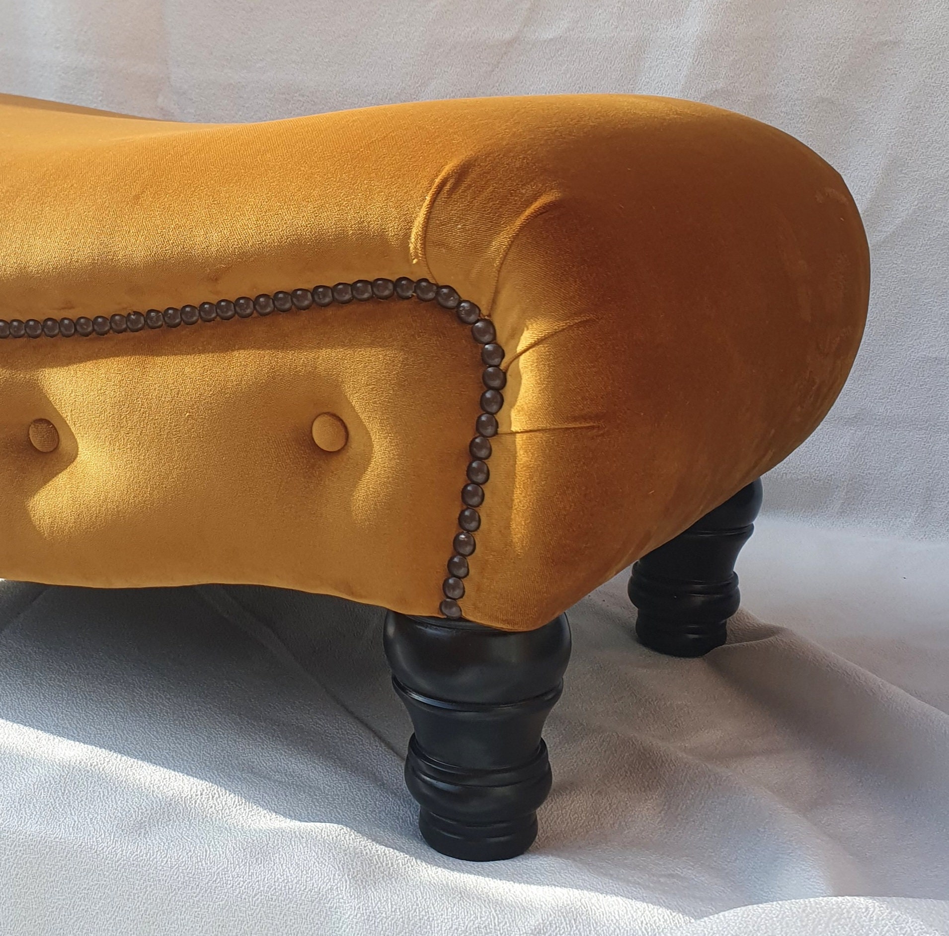 Handmade Gold Velvet Footstool, Designer Luxurious Footstool, Retro ...