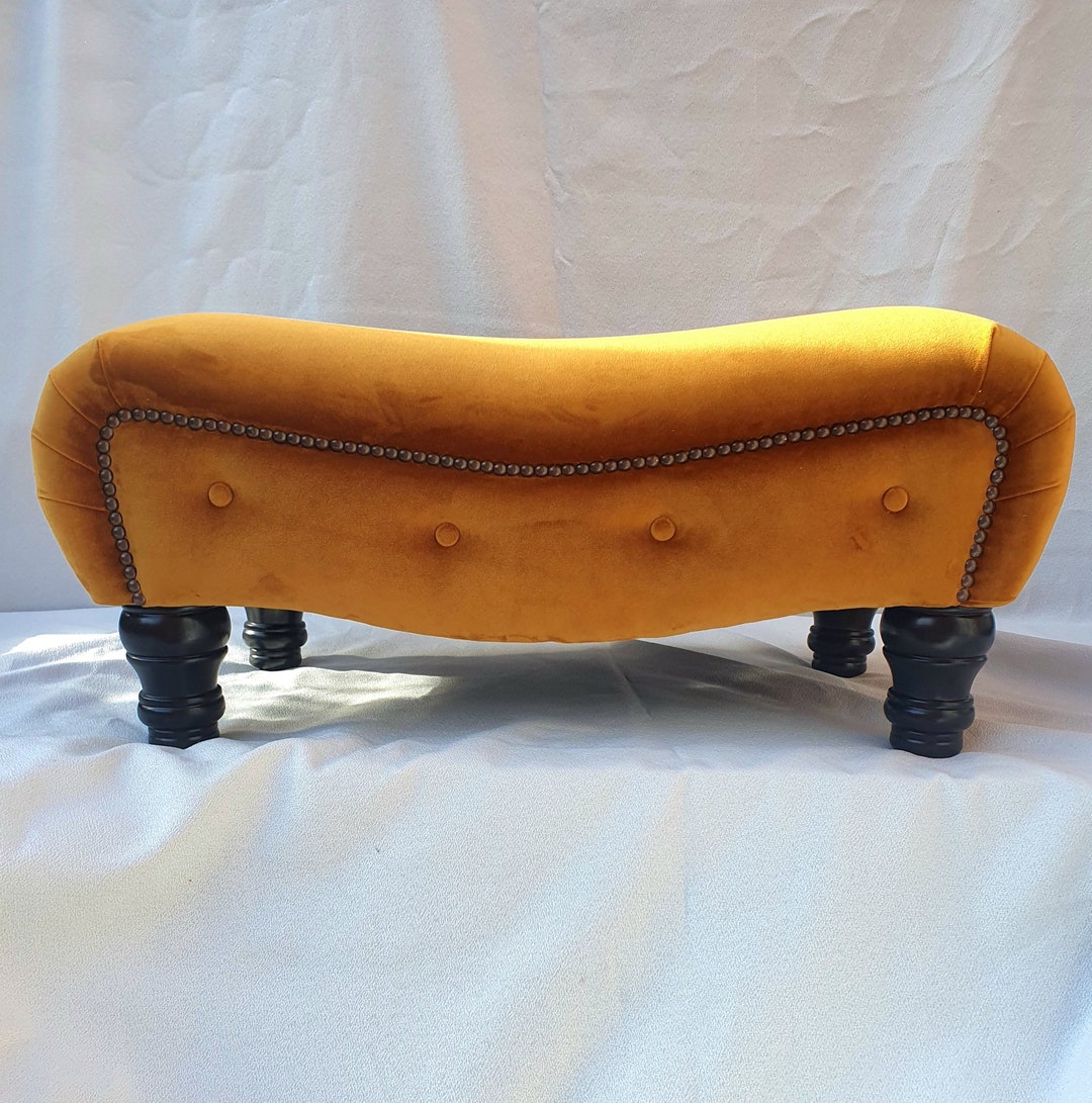 Handmade Gold Velvet Footstool, Designer Luxurious Gold Footstool ...