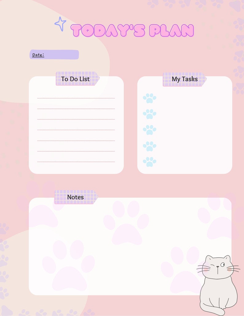 Kitty Inspired Printable Daily Planner, Fillable Daily to Do List ...