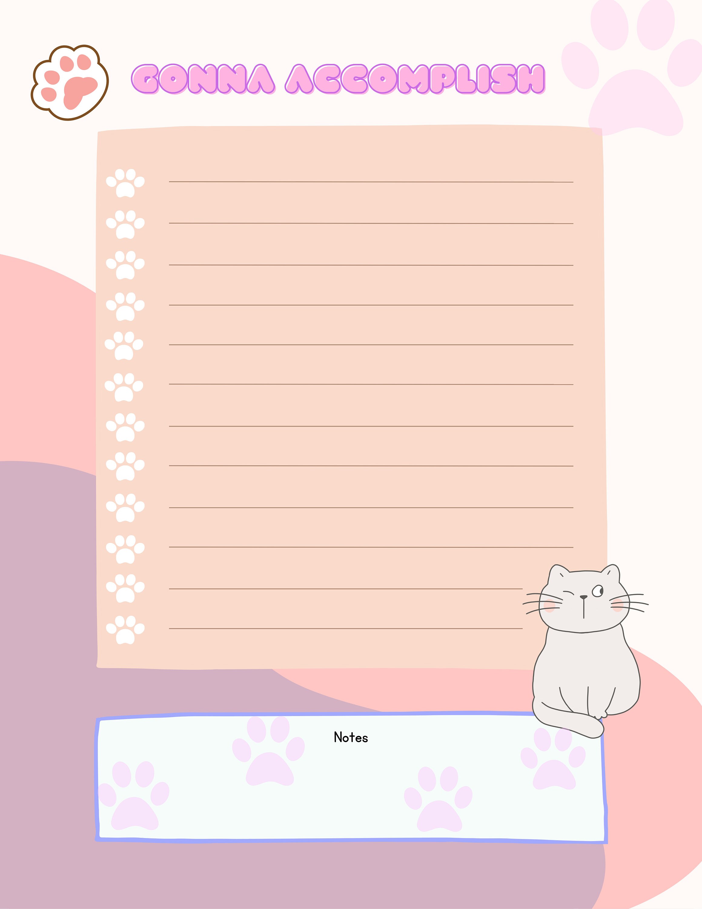 Kitty Inspired Printable Daily Planner, Fillable Daily to Do List ...