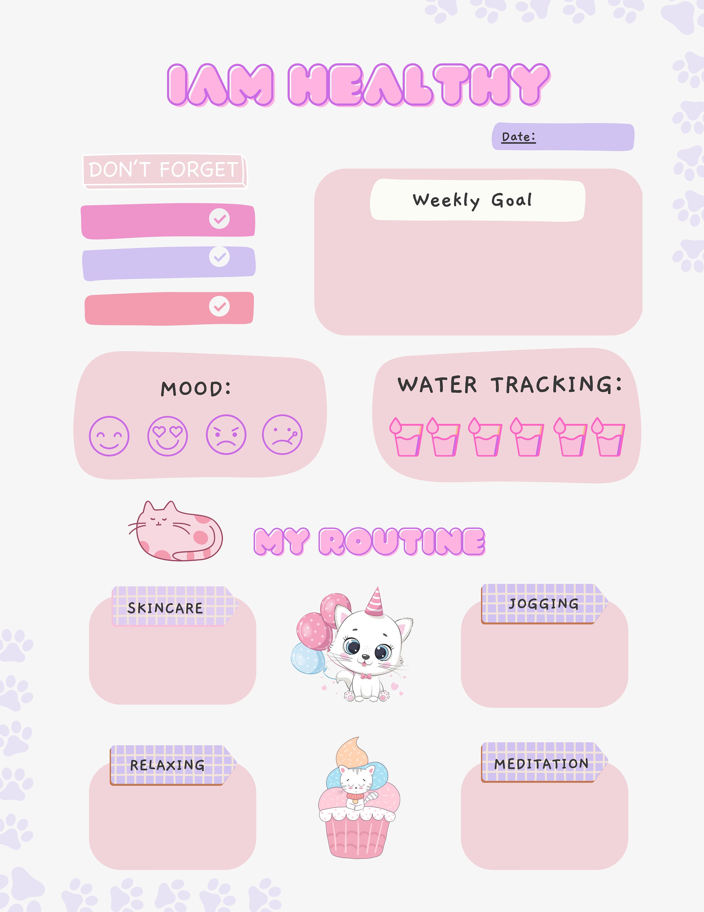 Kitty Inspired Printable Daily Planner, Fillable Daily to Do List ...