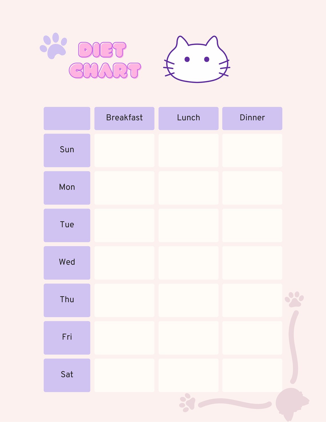 Kitty Inspired Printable Daily Planner, Fillable Daily to Do List ...