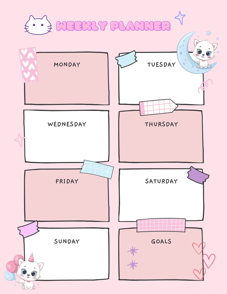 Kitty Inspired Printable Daily Planner, Fillable Daily to Do List ...