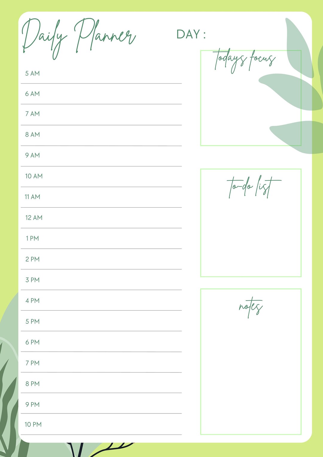 Boho Plants Inspired Printable Daily Planner, Fillable Daily to Do List ...