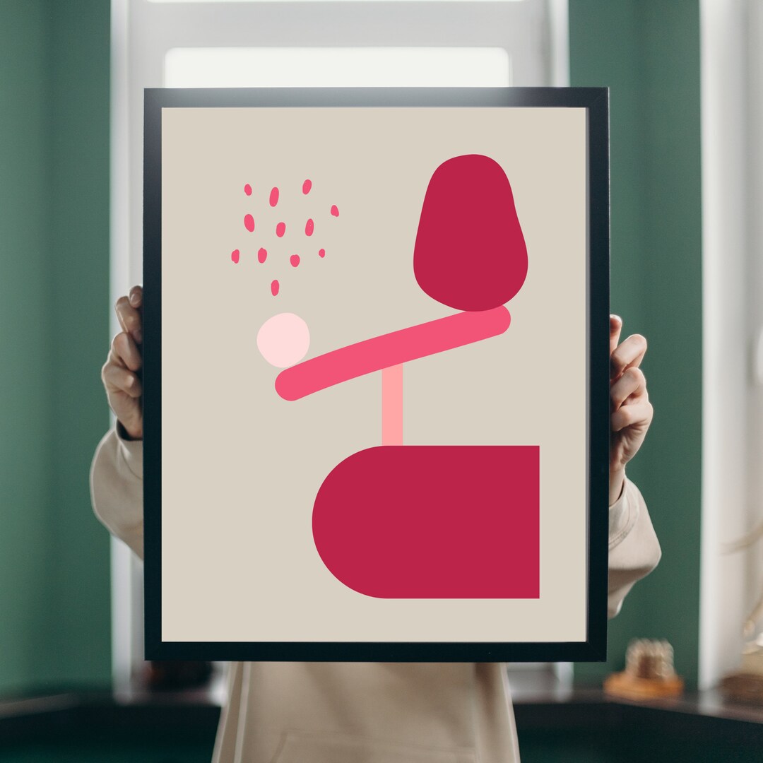 Printable Viva Magenta Geometric Wall Art, Instant Download Wall Decor ...