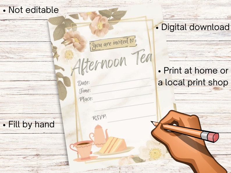 Afternoon Tea Invitation | Printable Invitation | Printable | Digital ...