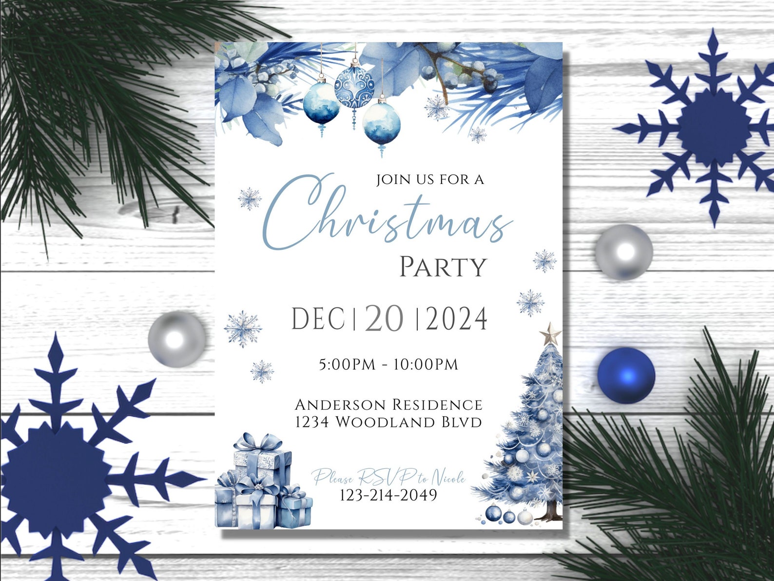 Christmas Party Invitation Blue Holiday Party Invite Oh What Fun ...
