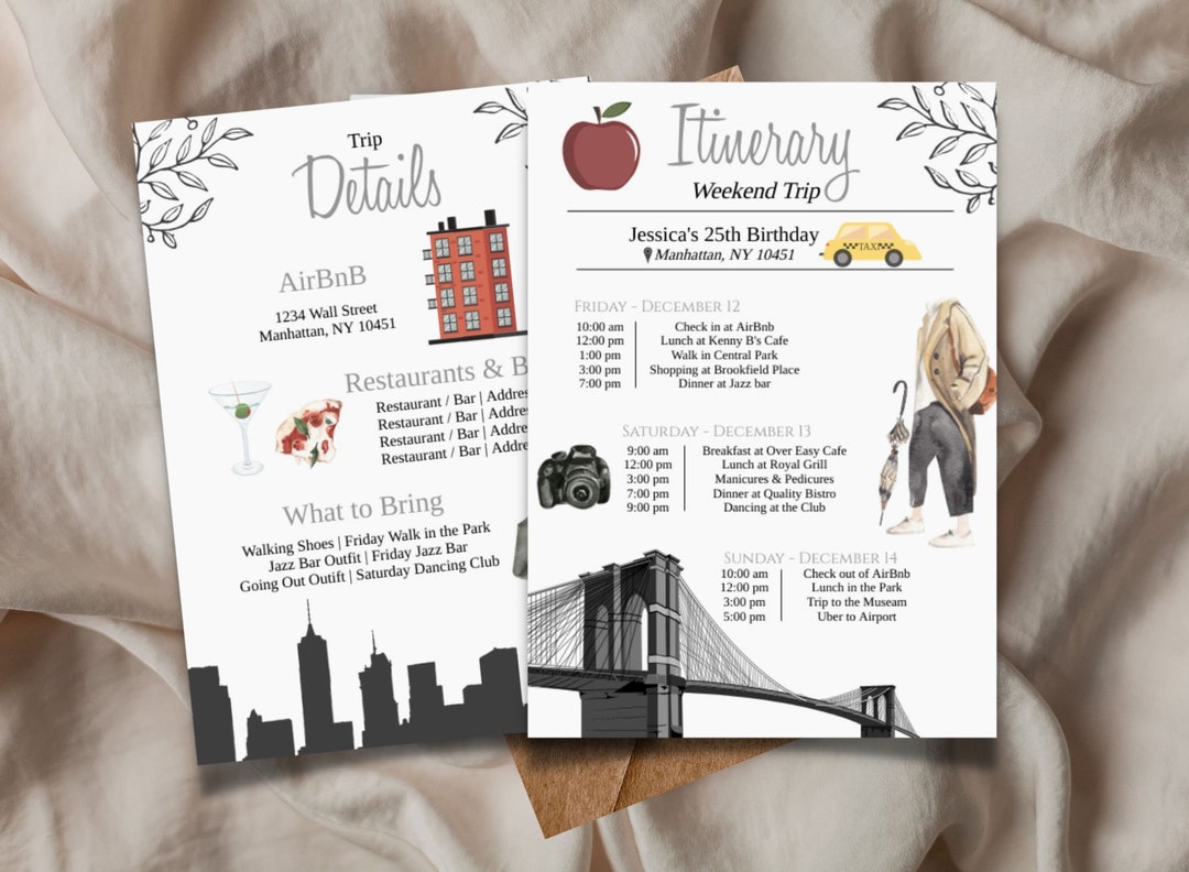 Itinerary Template NYC, New York Birthday Weekend, NYC Itinerary ...