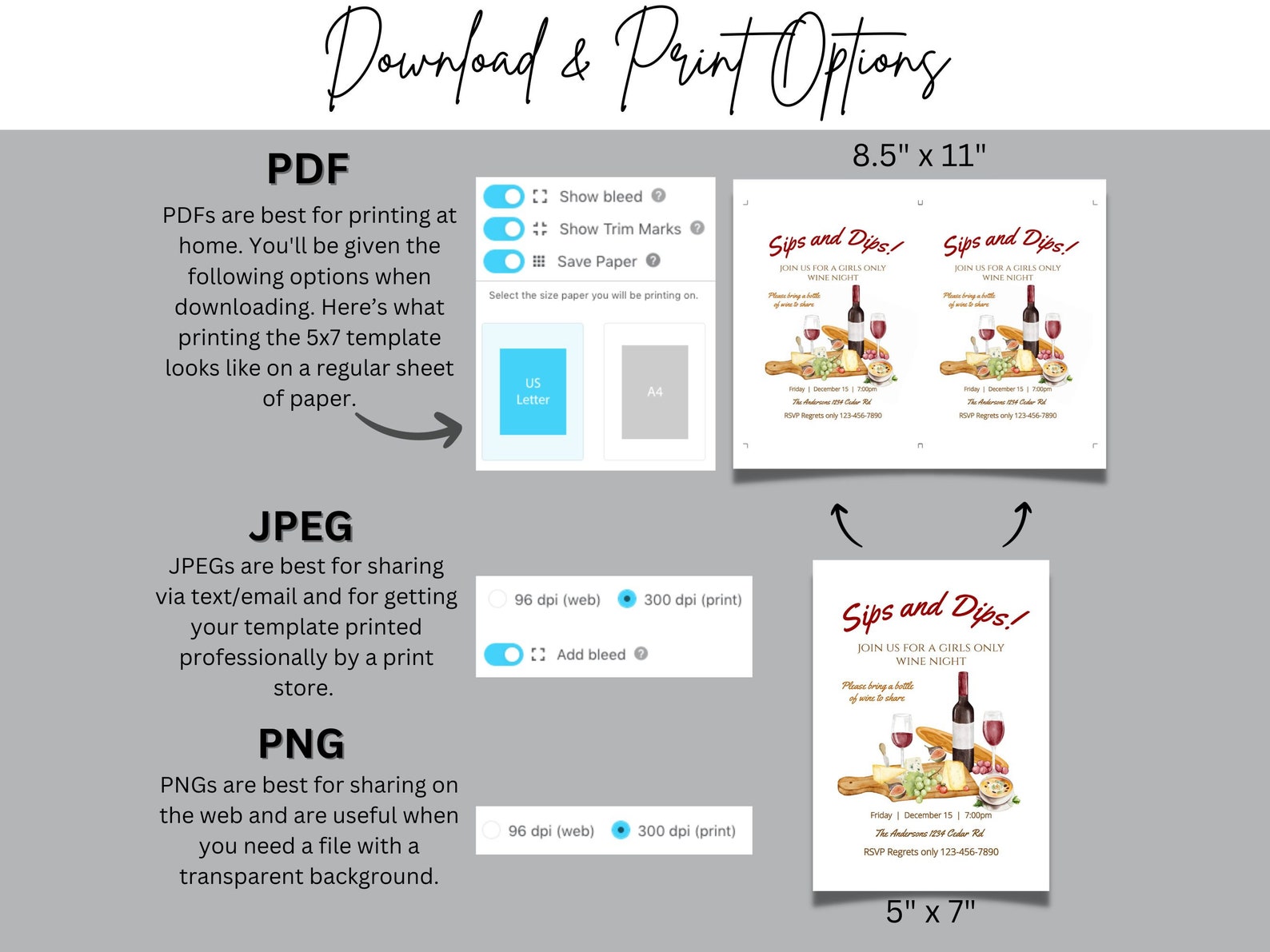 Sips and Dips Invite Editable Wine Night Invitation Ladies Night Invite ...