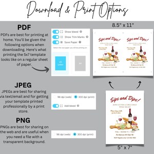 Sips and Dips Invite Editable Wine Night Invitation Ladies Night Invite ...