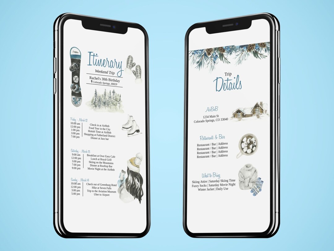 Ski Trip Itinerary Template, Aspen Bachelorette Party, Colorado ...