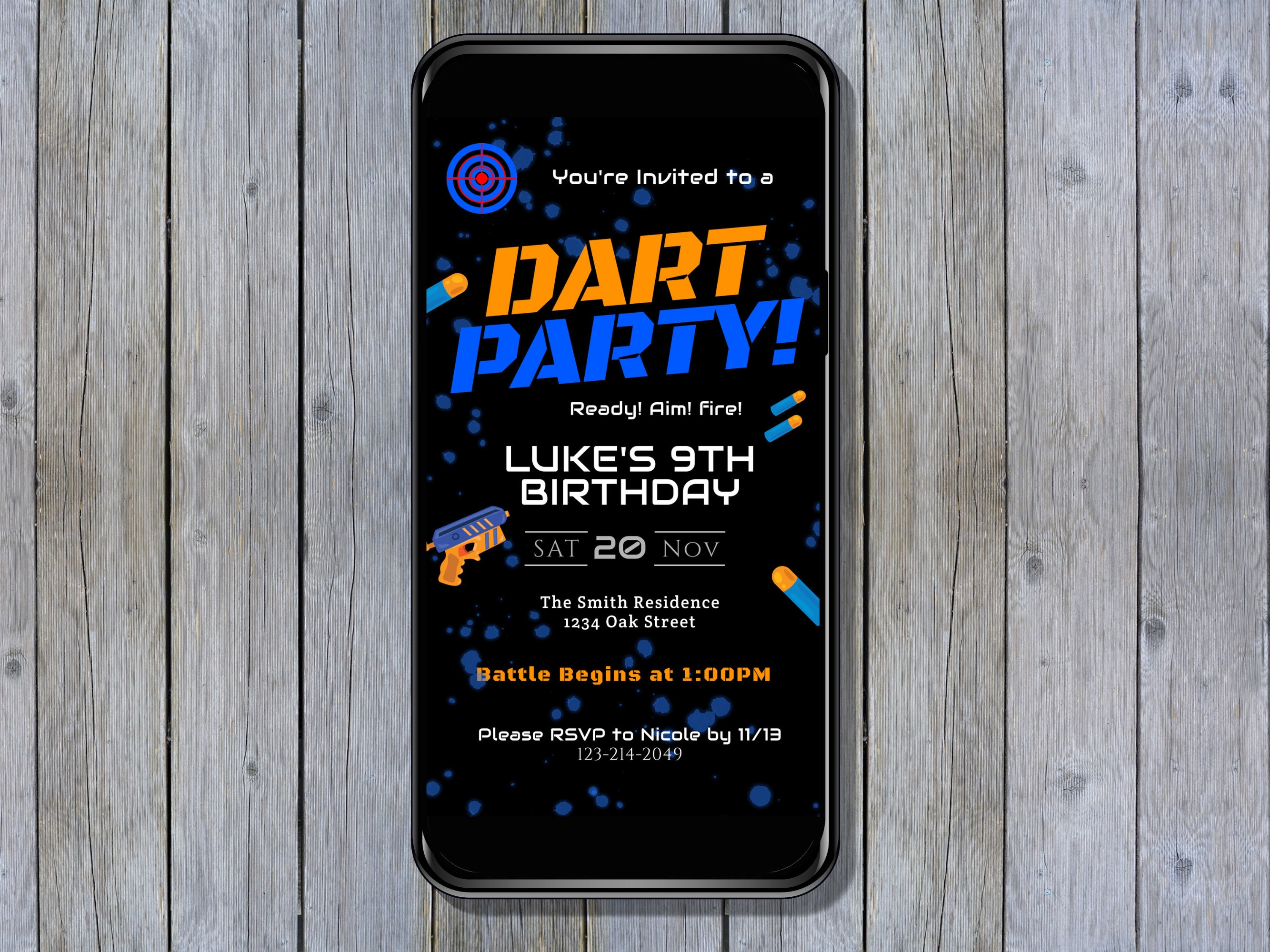 Dart Party Invitation Editable Birthday Invitation Party Dart Gun Party ...