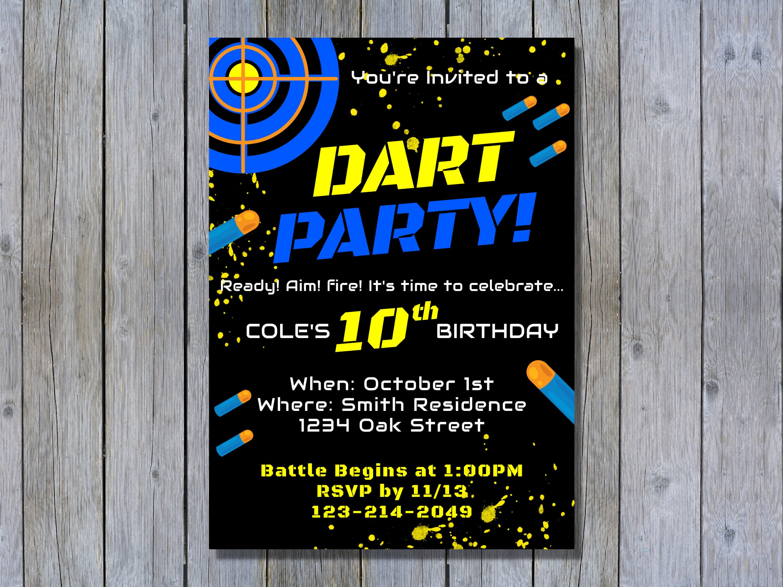 Dart Party Invitation Editable Birthday Invitation Party Dart Gun Party ...