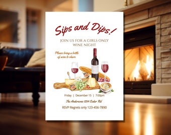 Ladies Night Invite Editable Wine Night Invitation Hens Night Invite ...
