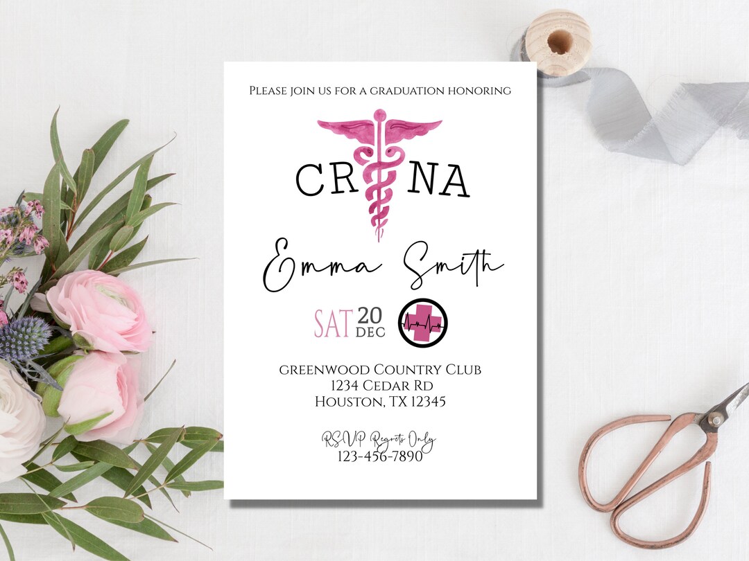 CRNA Graduation Invitation Editable Graduation Party Invite CRNA School ...