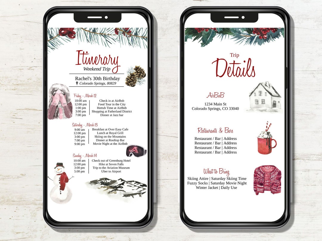 Ski Trip Itinerary Template Aspen Bachelorette Party Vail Colorado Ski ...