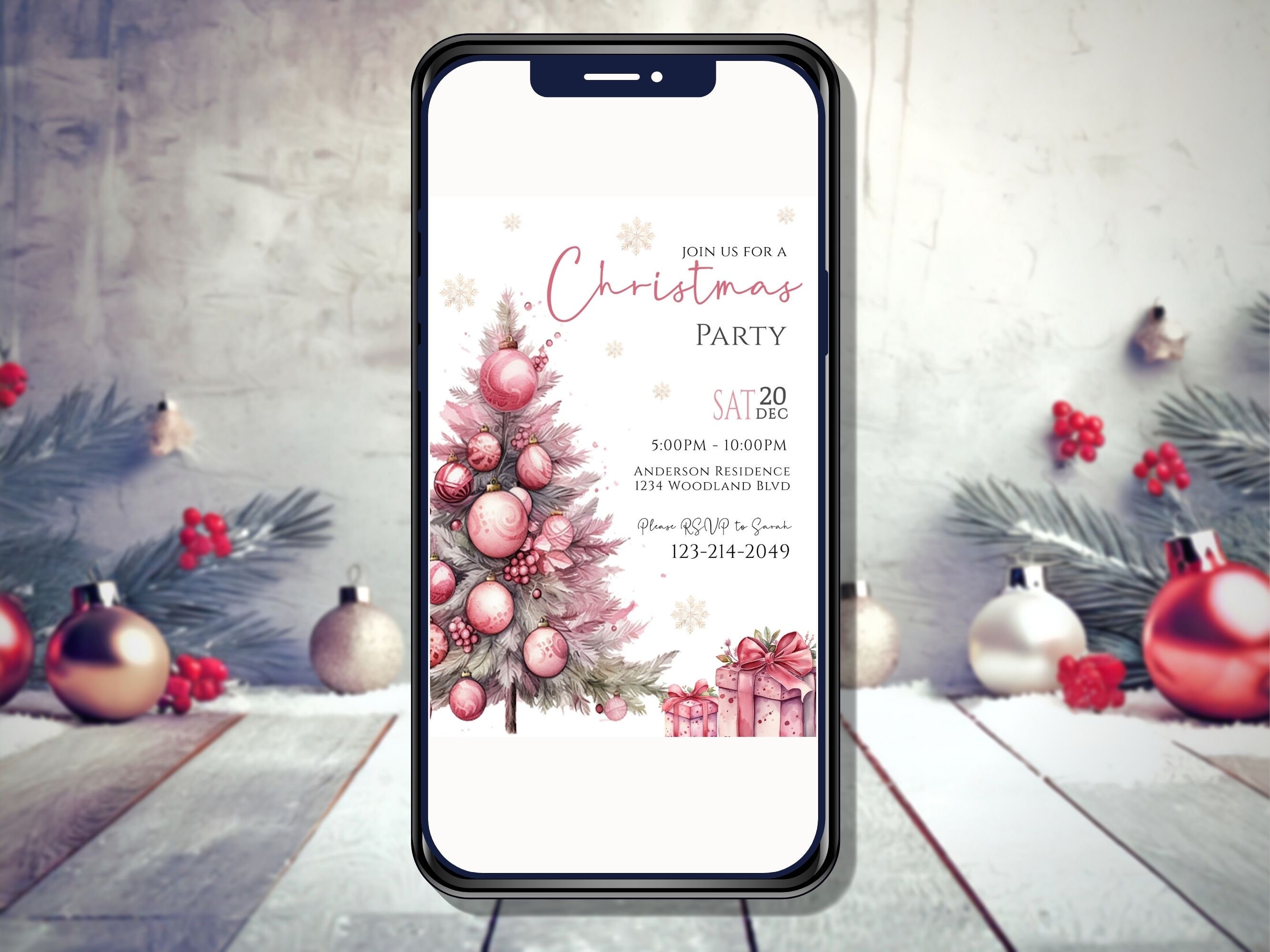 Editable Pink Christmas Party Invitation Holiday Party Invite Jingle ...
